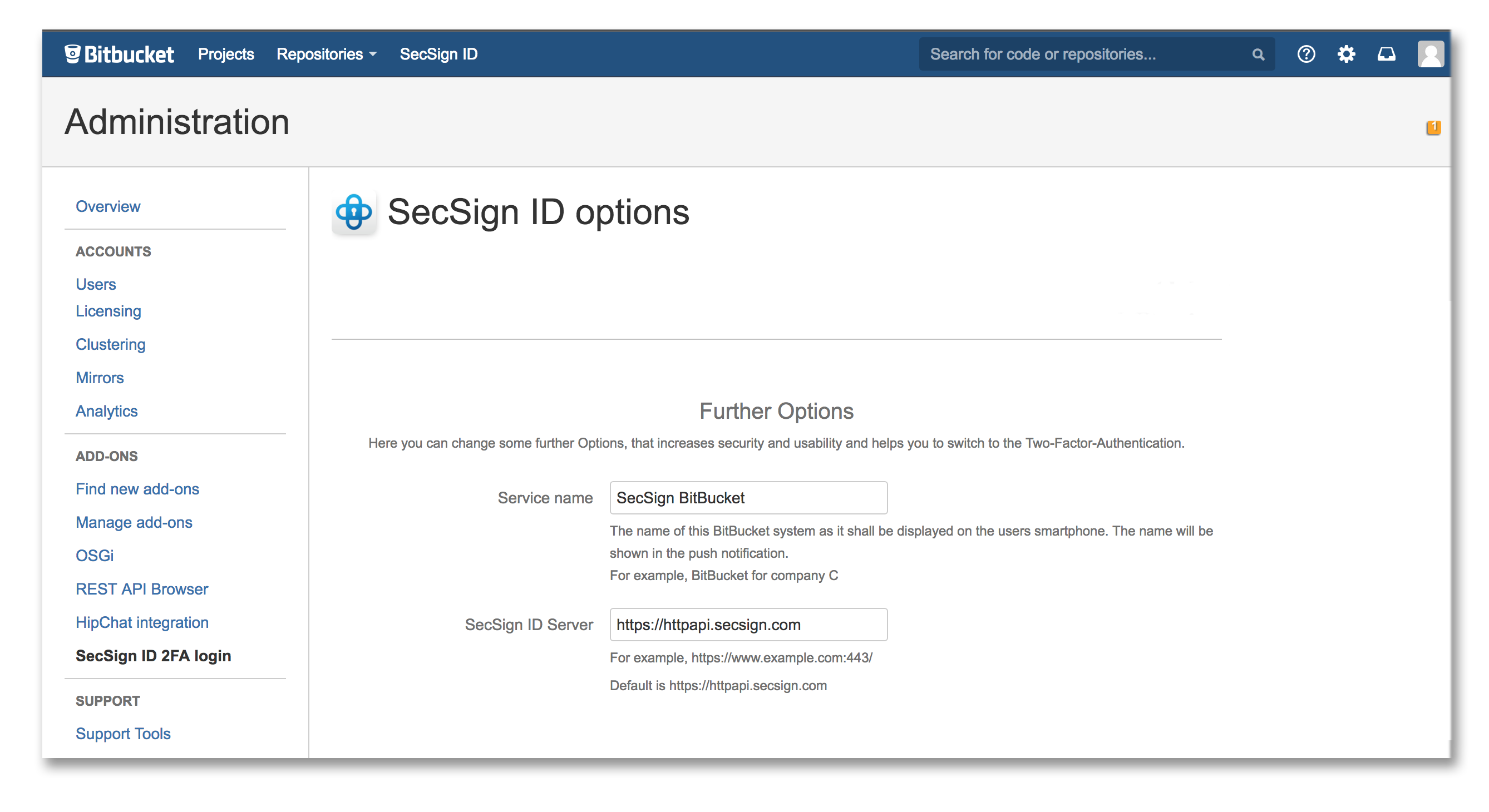 Bitbucket Tutorial 6 Secsign 2fa